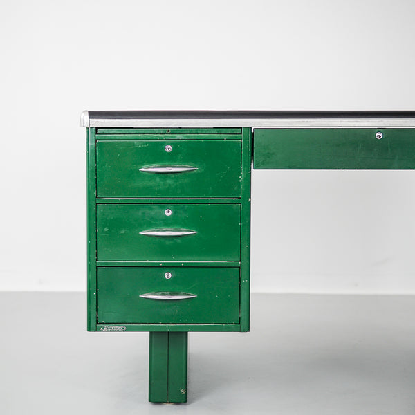 Green Stainless Steel Desk with Leather desktop - Lx Lapa